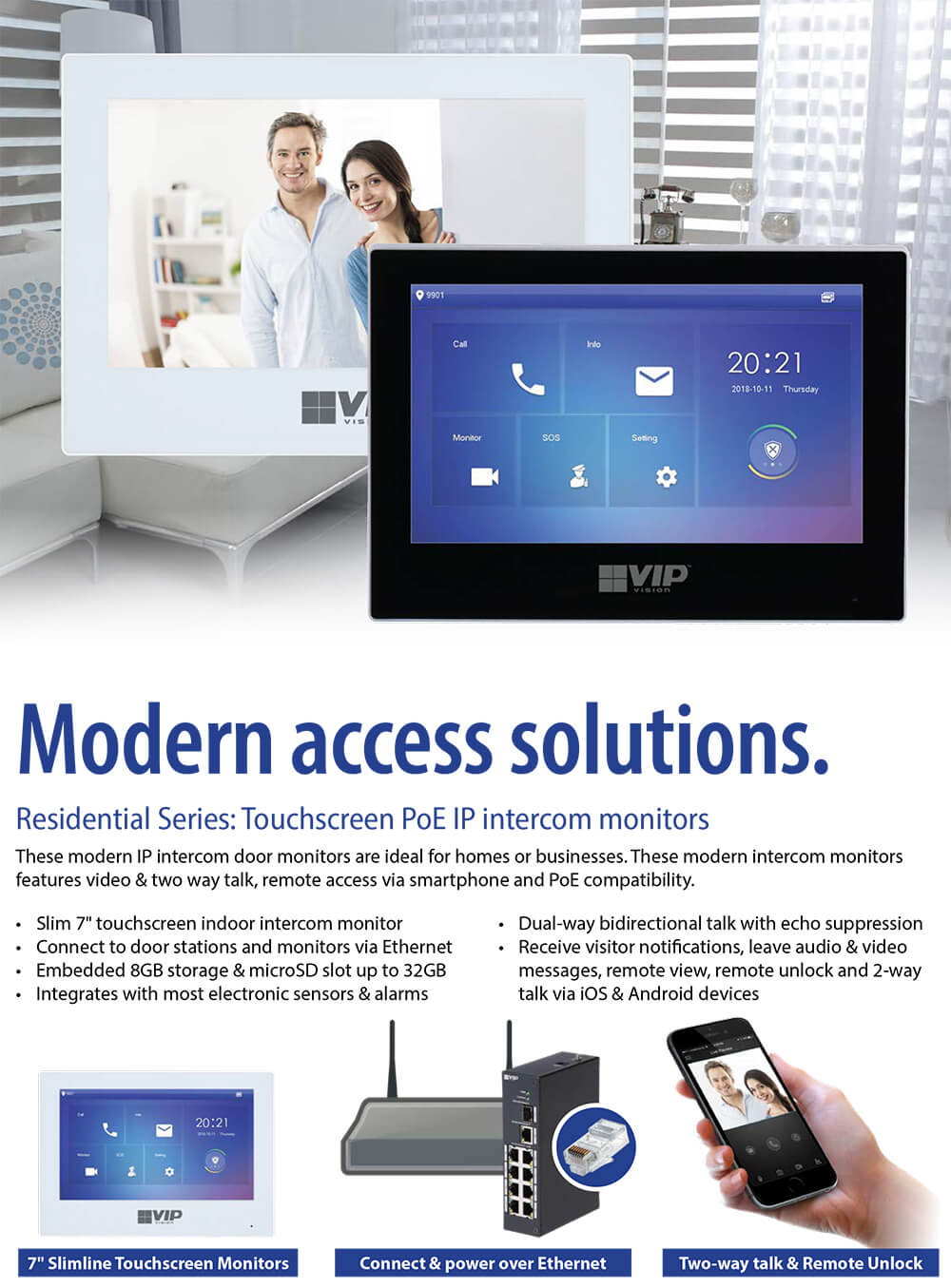 VIP Vision Residential Series Touchscreen IP Intercom Monitor Black - INTIPMONKB